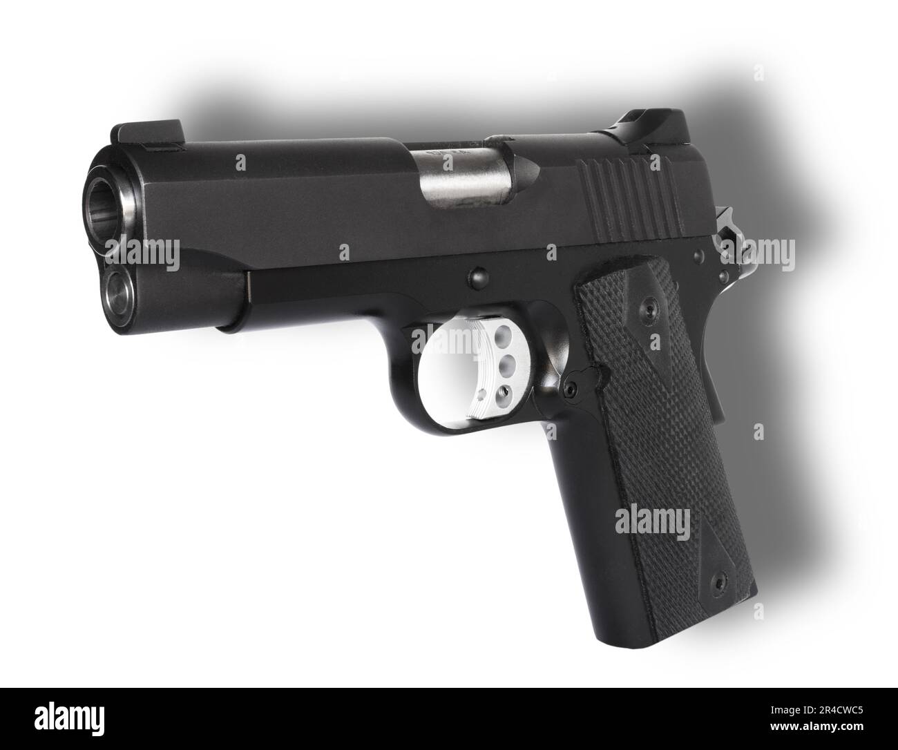 Big bore semi automatic pistol with drop shadow behind Stock Photo - Alamy