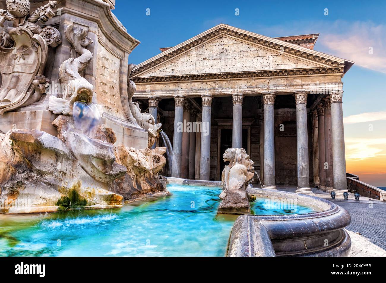 The Fountain with obelisk near the Pantheon, Rotonda Square, Rome ...