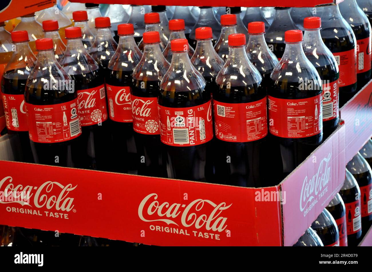 27 May,2023/Coca cola bottles ons le in grocery store in danish capital ...