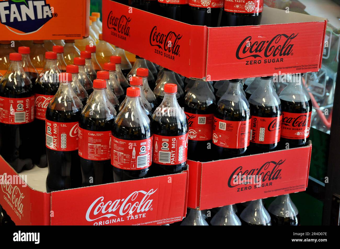 27 May,2023/Coca cola bottles ons le in grocery store in danish capital ...