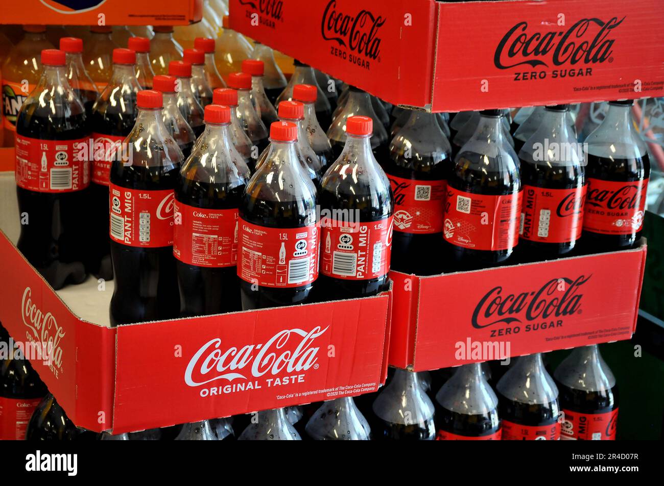 27 May,2023/Coca cola bottles ons le in grocery store in danish capital ...