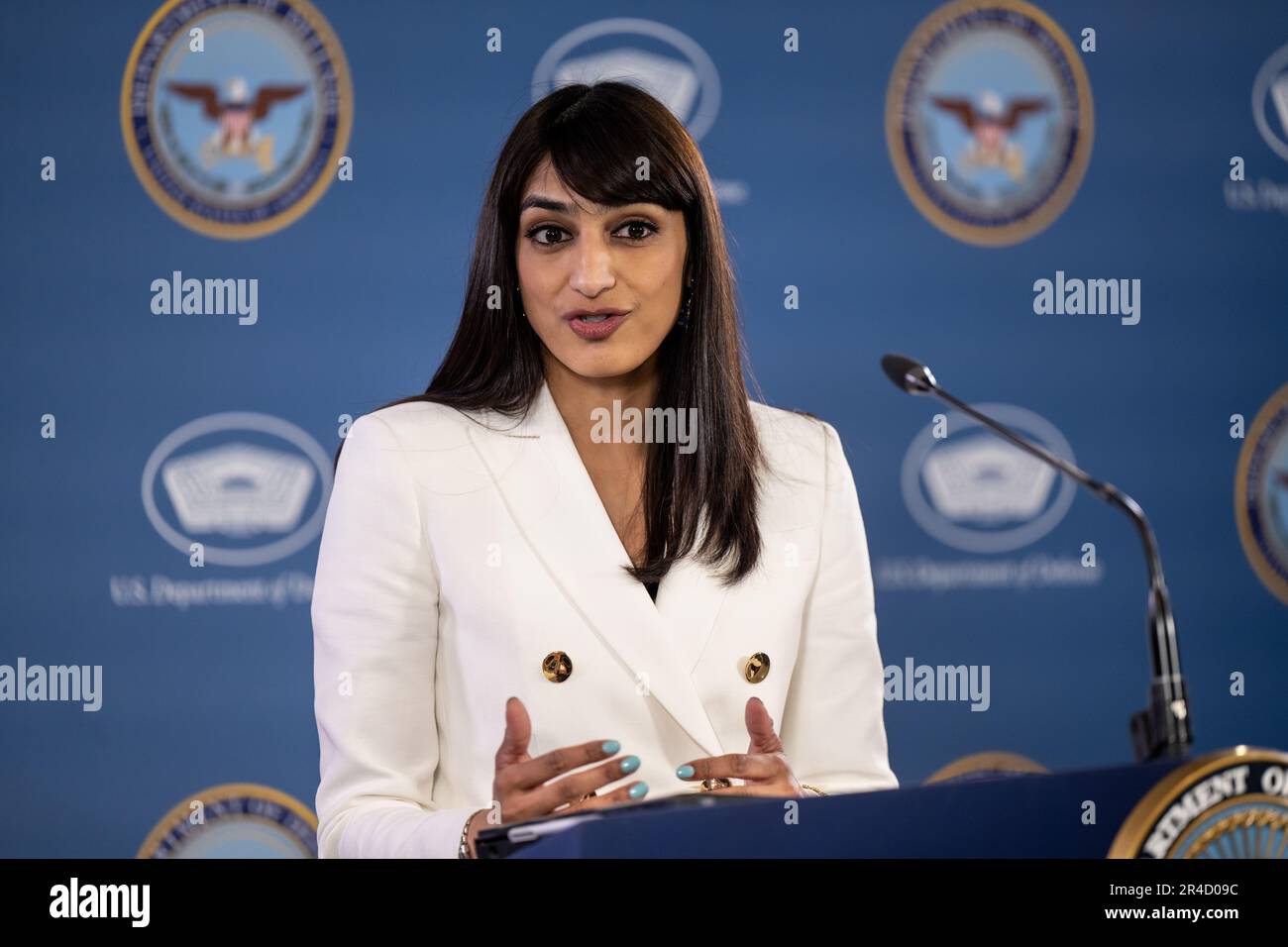 Deputy Pentagon Press Secretary Sabrina Singh speaks during an on ...