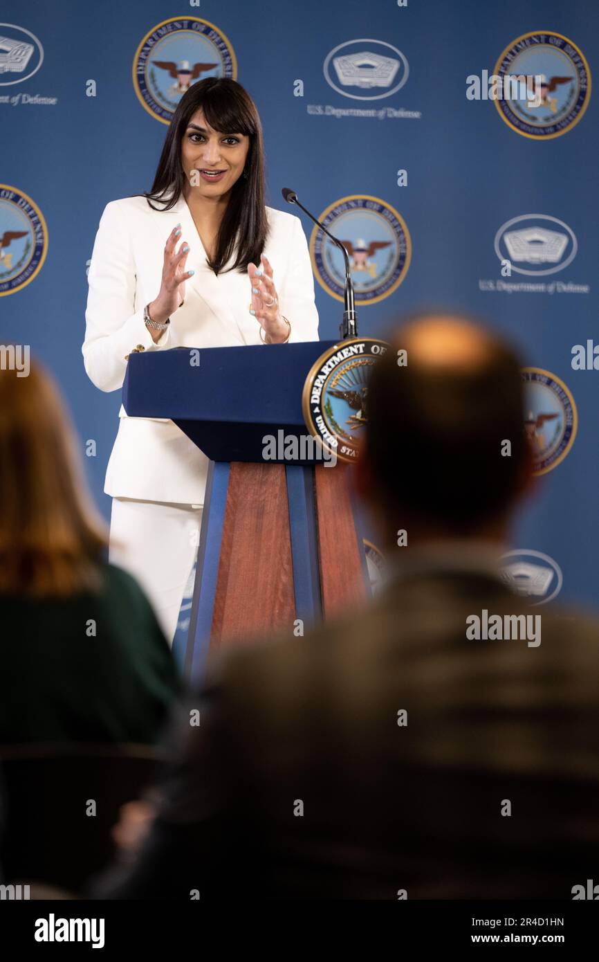 Deputy Pentagon Press Secretary Sabrina Singh speaks during an on ...