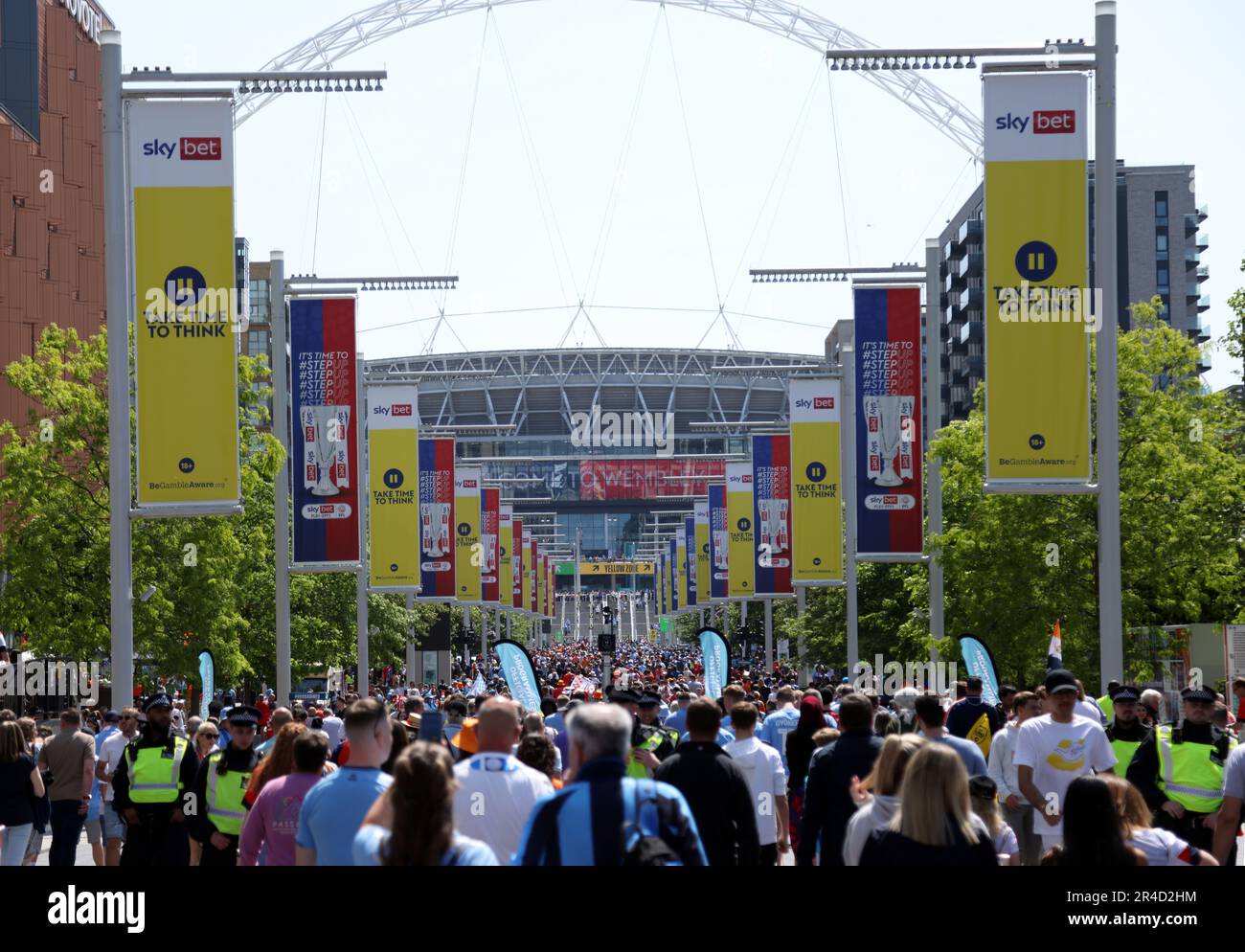 London, UK. 27th May, 2023. Fans walk down Wembley Way before the EFL ...