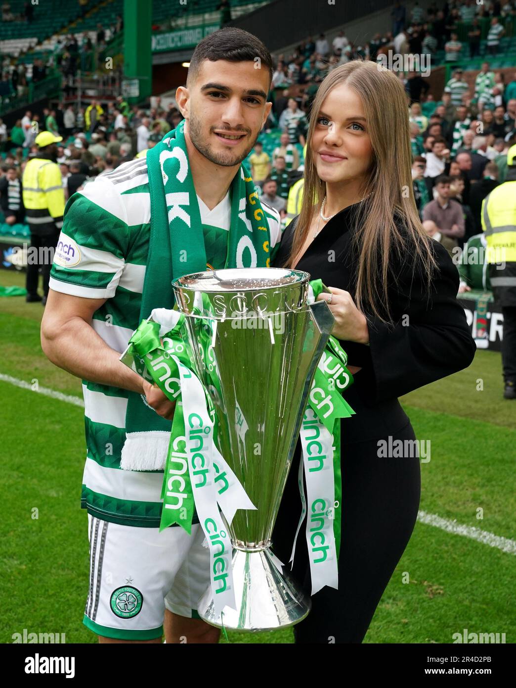 Celtic's Liel Abada and girlfriend Bar Rashti pose with the trophy ...