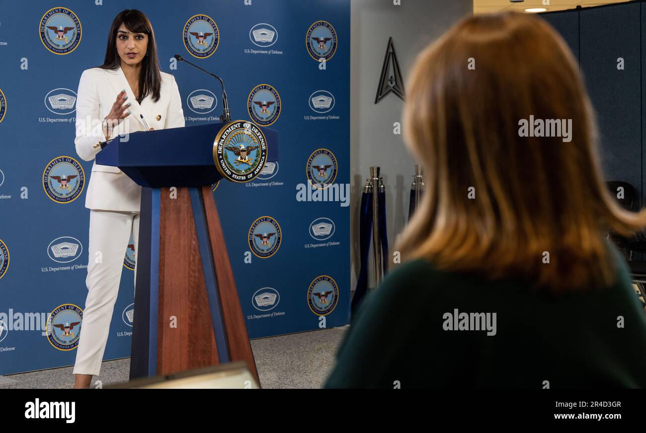 Deputy Pentagon Press Secretary Sabrina Singh speaks during an on ...