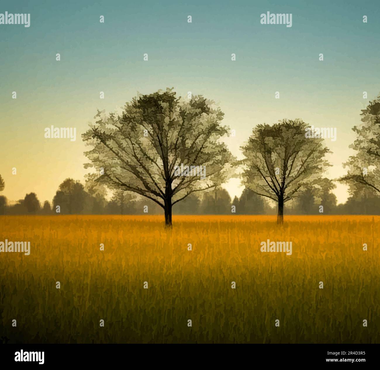 Field and trees. Vector illustration Wildlife background template Stock ...