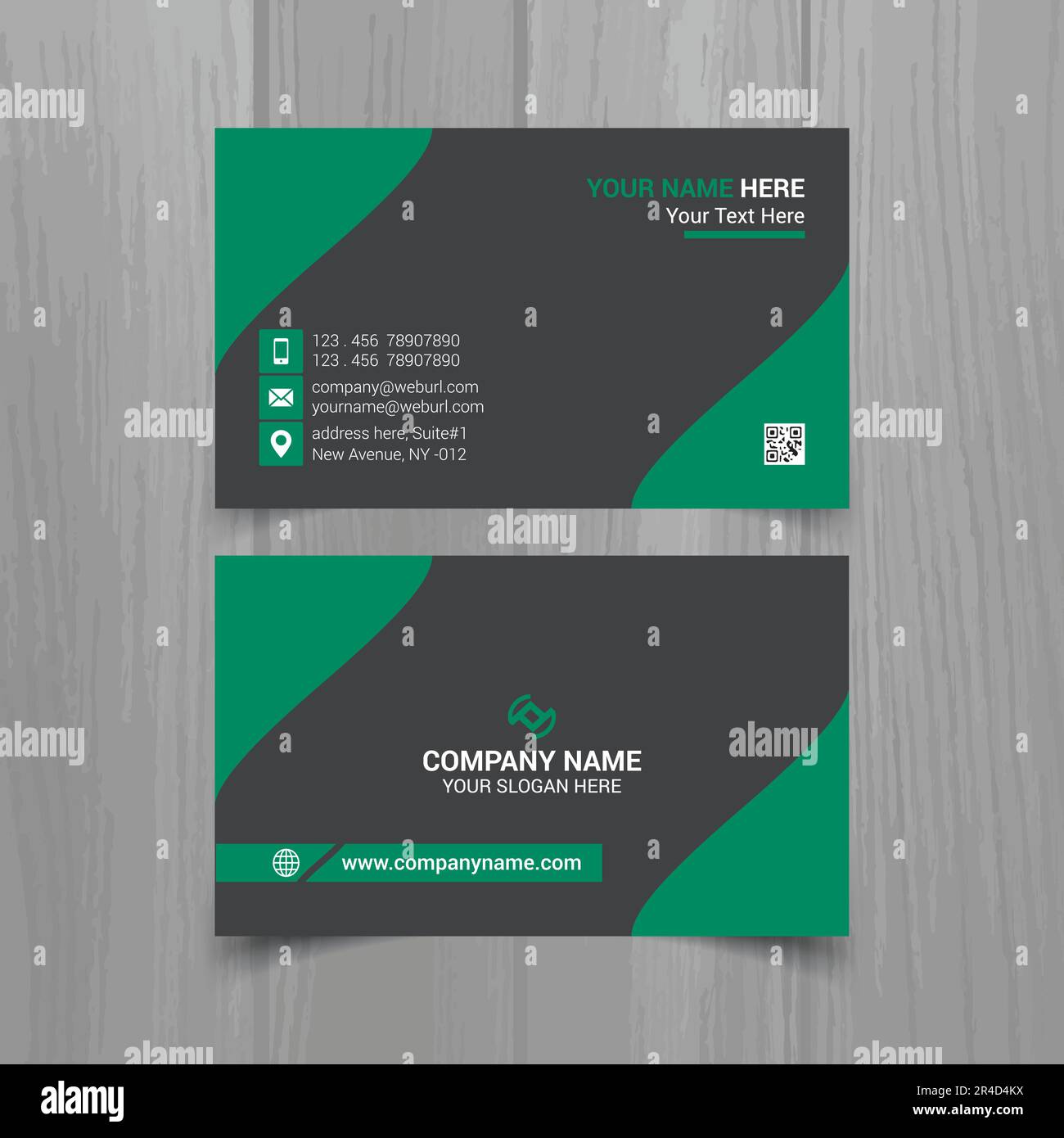 Horizontal Green and deep grey color business card vector template ...