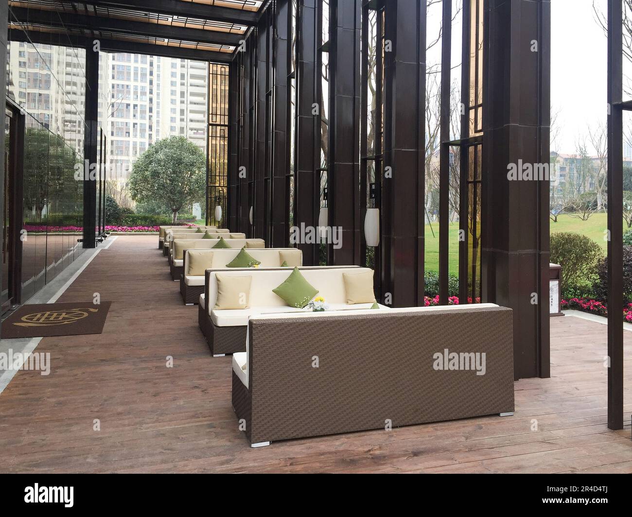 The modern lobby features multiple outdoor seating areas, ideal for ...