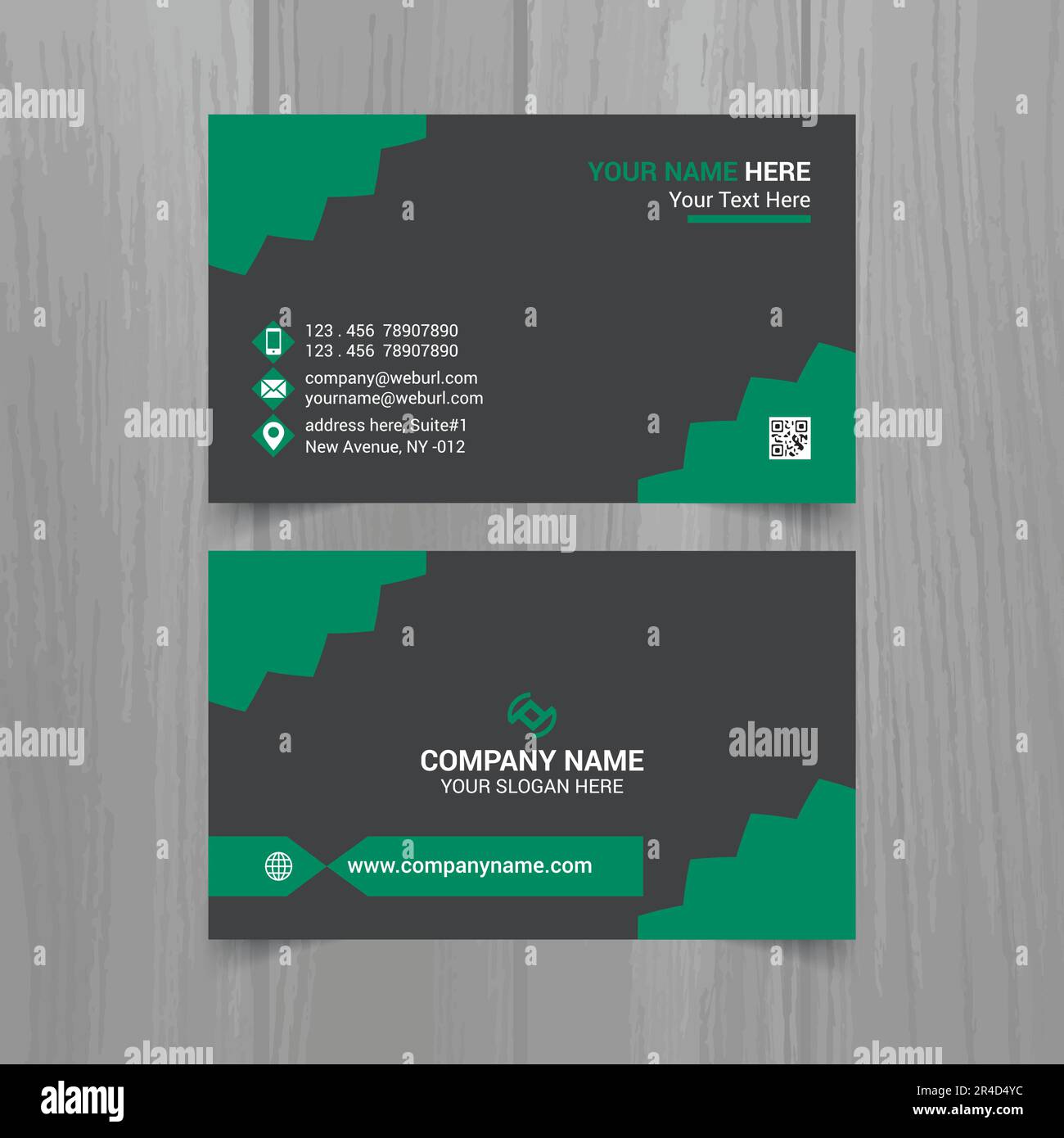 Horizontal Green and deep grey color business card vector template ...