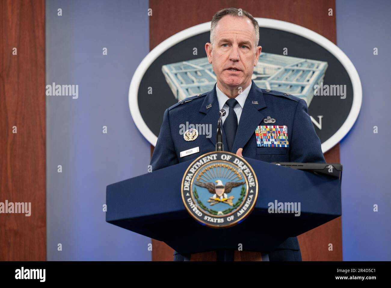 Pentagon Press Secretary Air Force Brig. Gen. Pat Ryder speaks during a ...