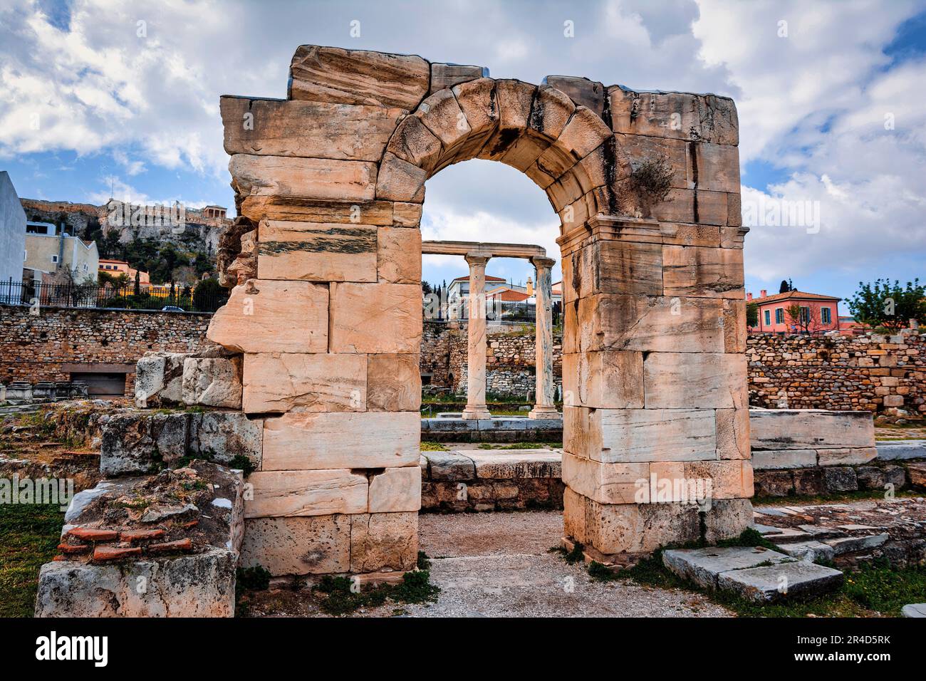 Ruins of Hadrian's Library in Athens, Greece. Hadrian's Library was created by Roman Emperor ...
