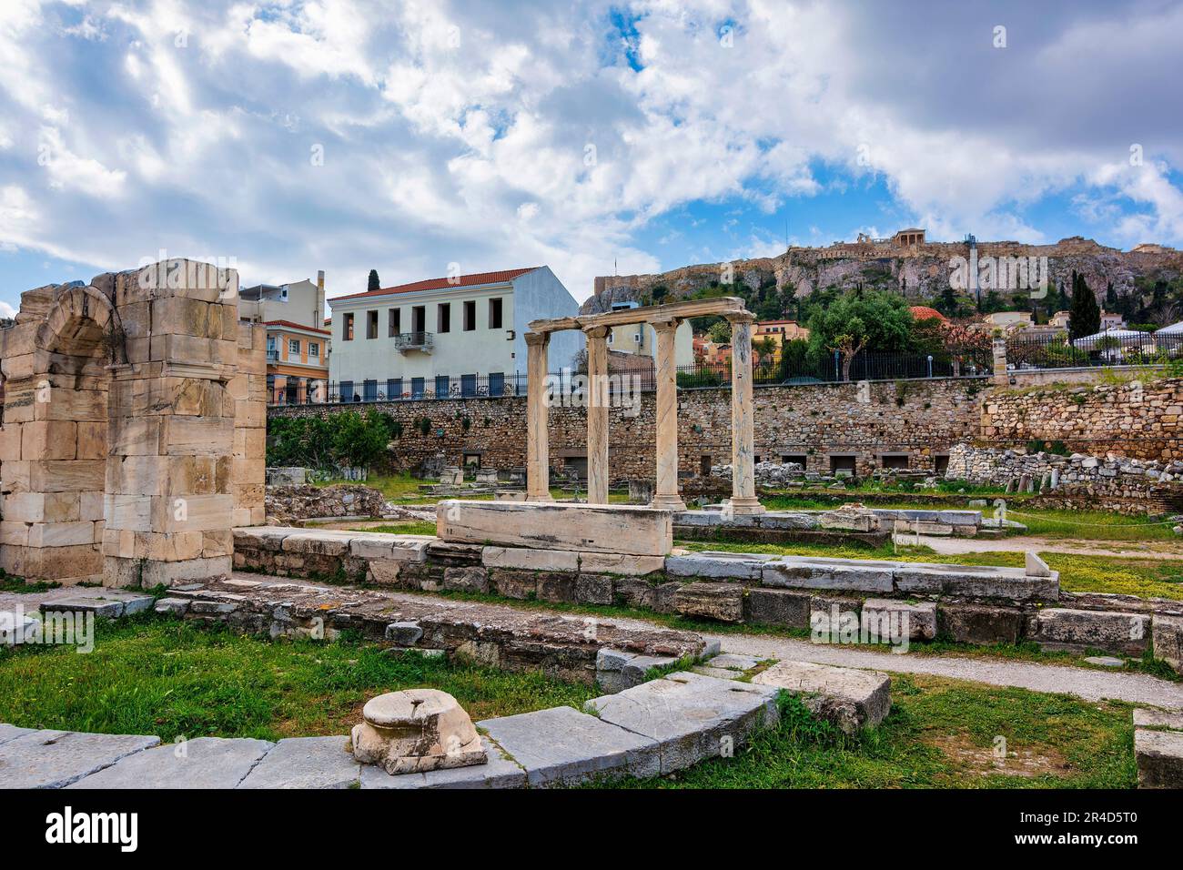 Ruins of Hadrian's Library in Athens, Greece. Hadrian's Library was created by Roman Emperor ...