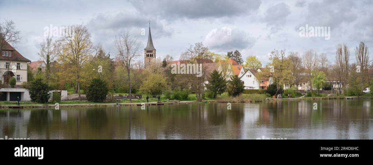 View of the Sindelfingen Klostersee and Cityscape, Germany Stock Photo ...