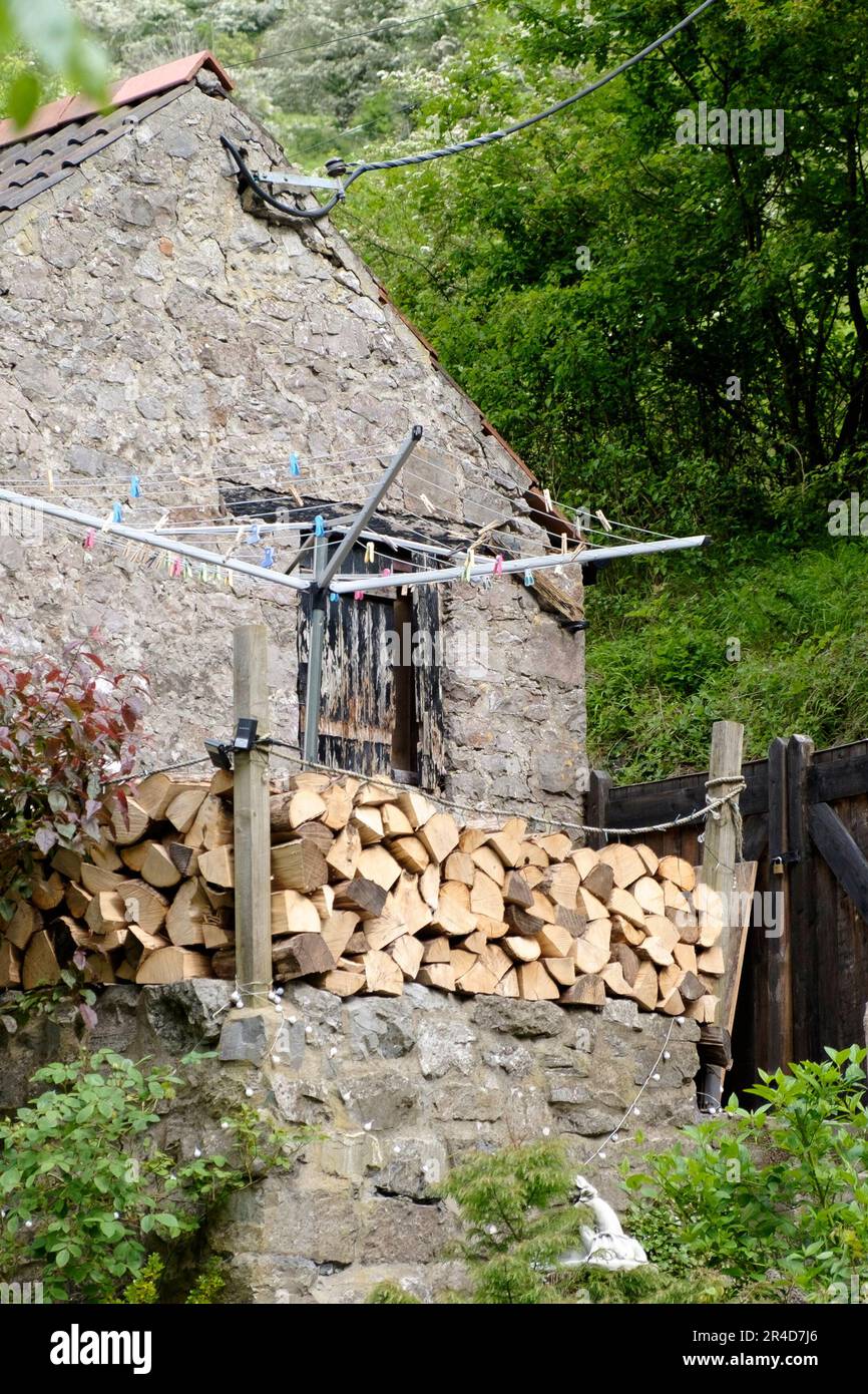 Around Cheddar Gorge a tourist attraction in Somerset UK. Fire wood ...