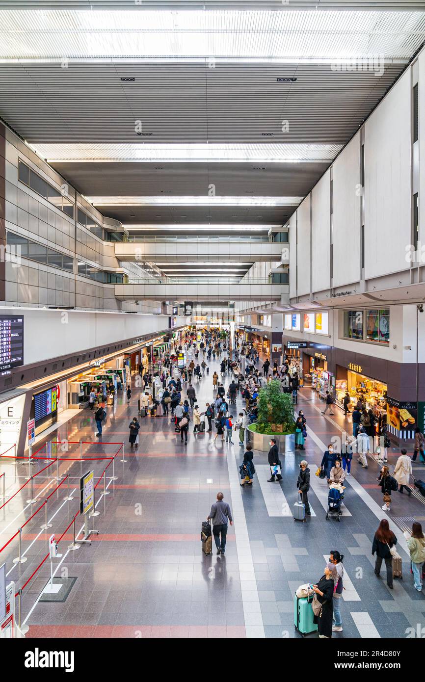 Overhead view along the interior of domestic terminal 1 at Haneda Tokyo ...