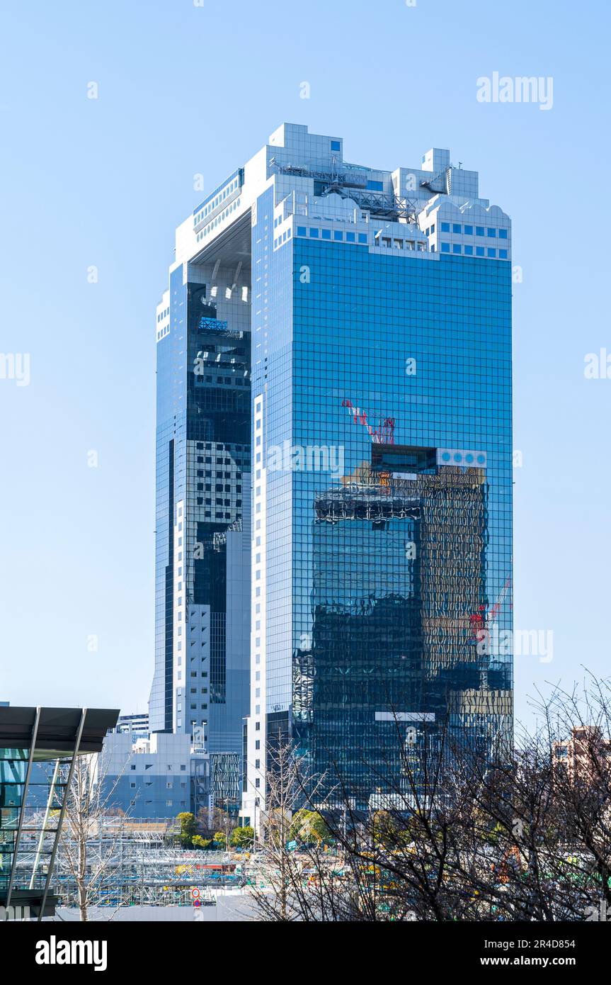 The landmark Umeda Sky Building on a sunny day in the spring with clear ...