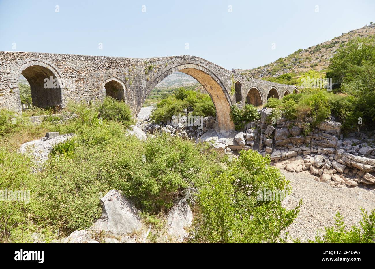 The historic Ottoman-era Mesi bridge outside of Shkoder, Albania Stock ...