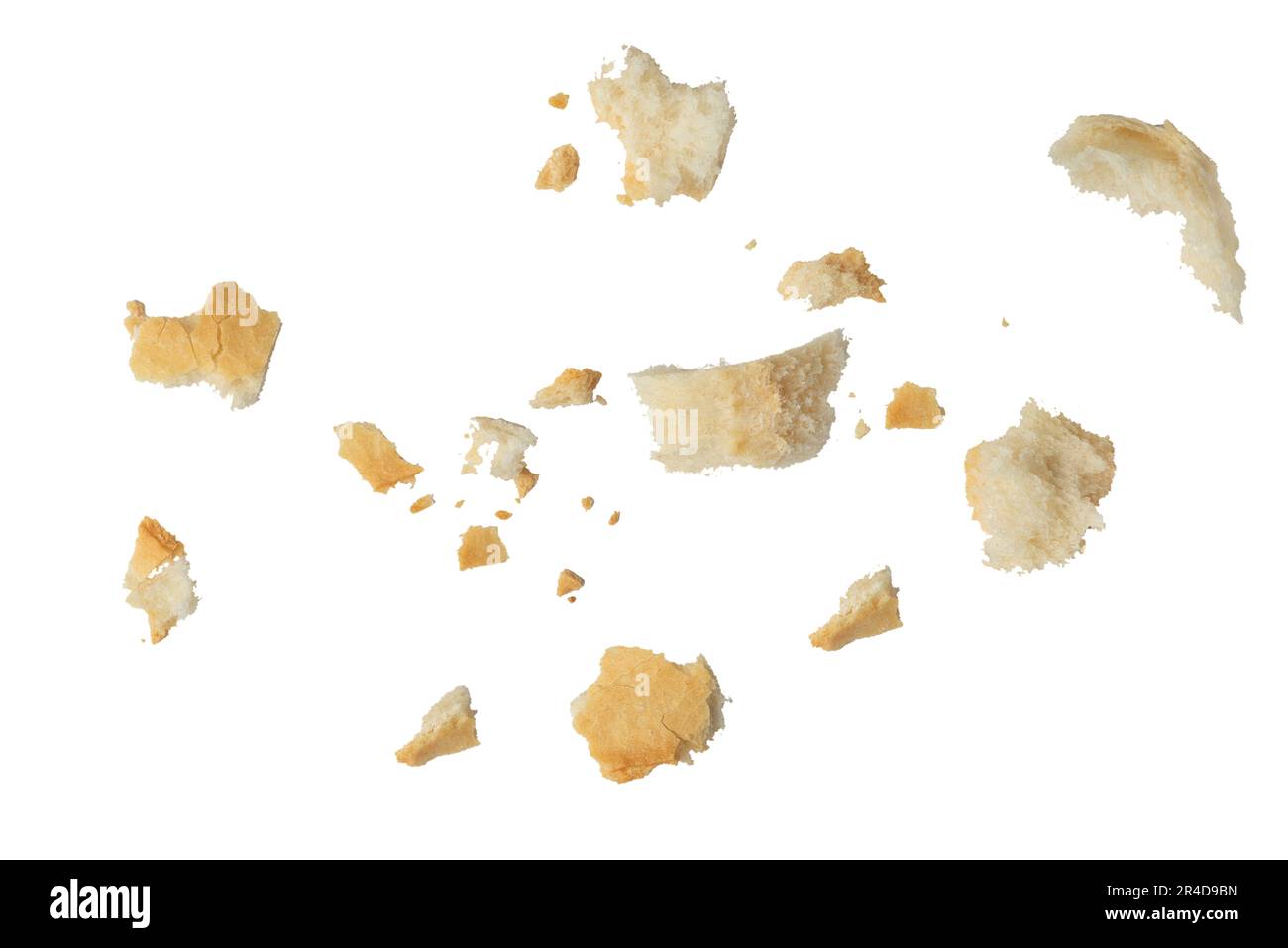 Fresh white bread crumbs isolated on white background. Isolate crumbs ...