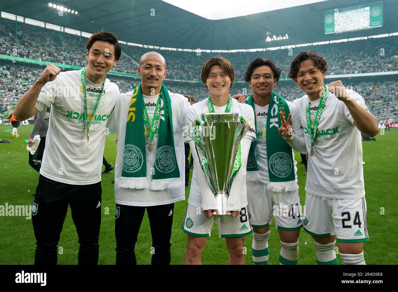 Left to right, Celtic's Yuki Kobayashi, Daizen Maeda, Kyogo Furuhashi ...