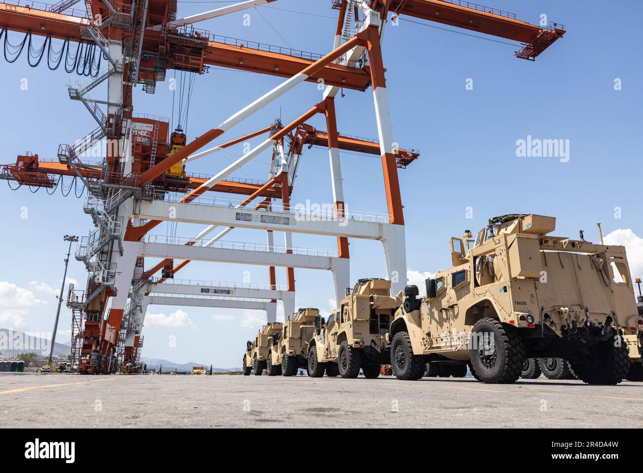 U.S. Marine Corps Joint Light Tactical Vehicles are staged during a ...