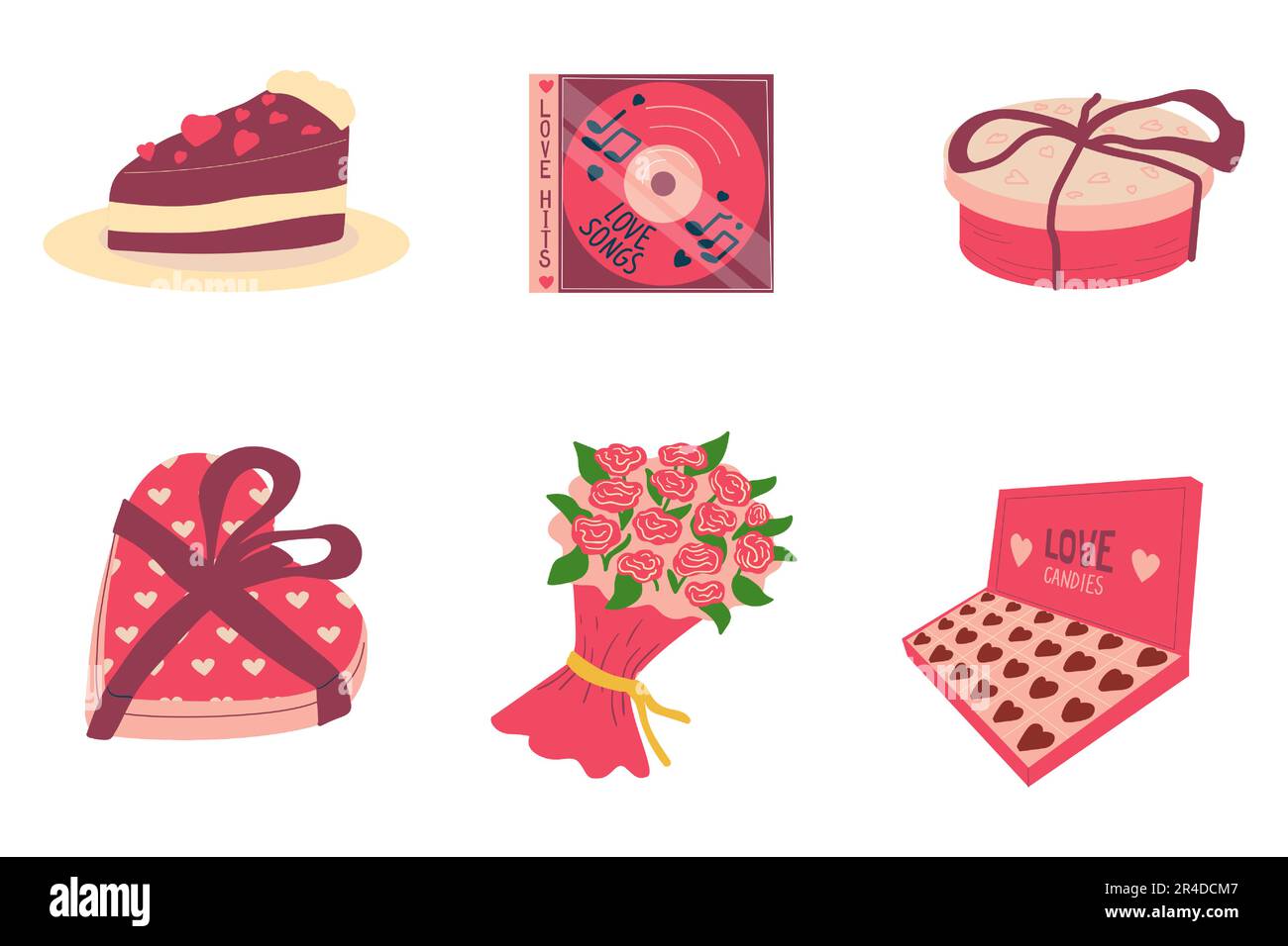 Valentines Elements Set Pink Wrapped Boxes Sweet Cake Love Songs