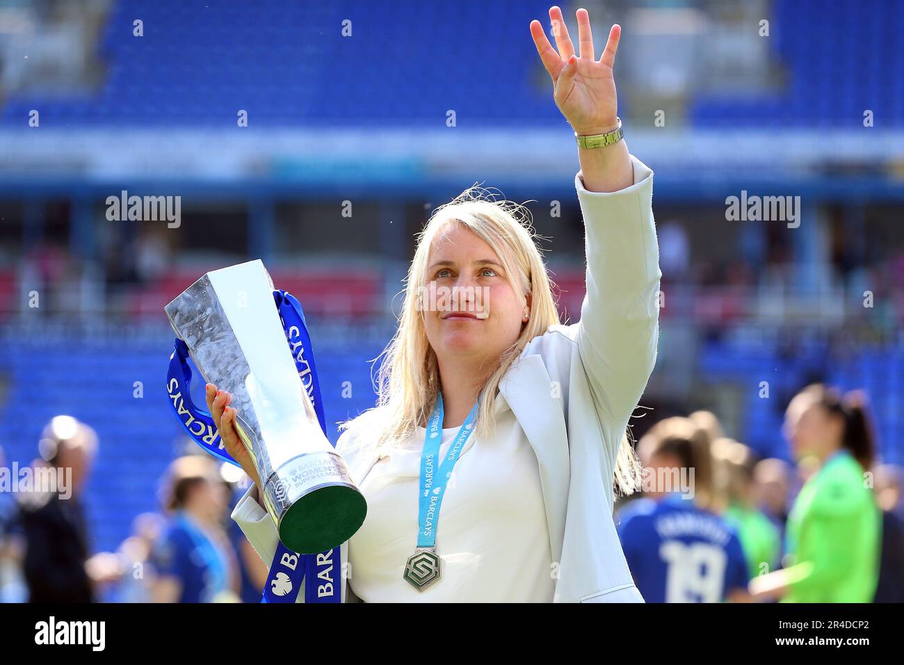 Chelsea manager Emma Hayes with the trophy after the Barclays Women's ...