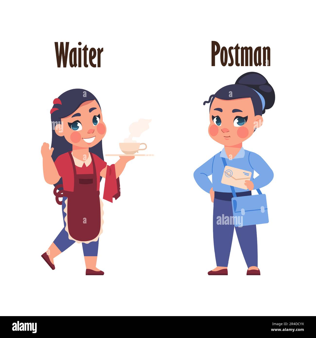 Kids in uniform. Cute children with work tools. Waiter holding coffee ...