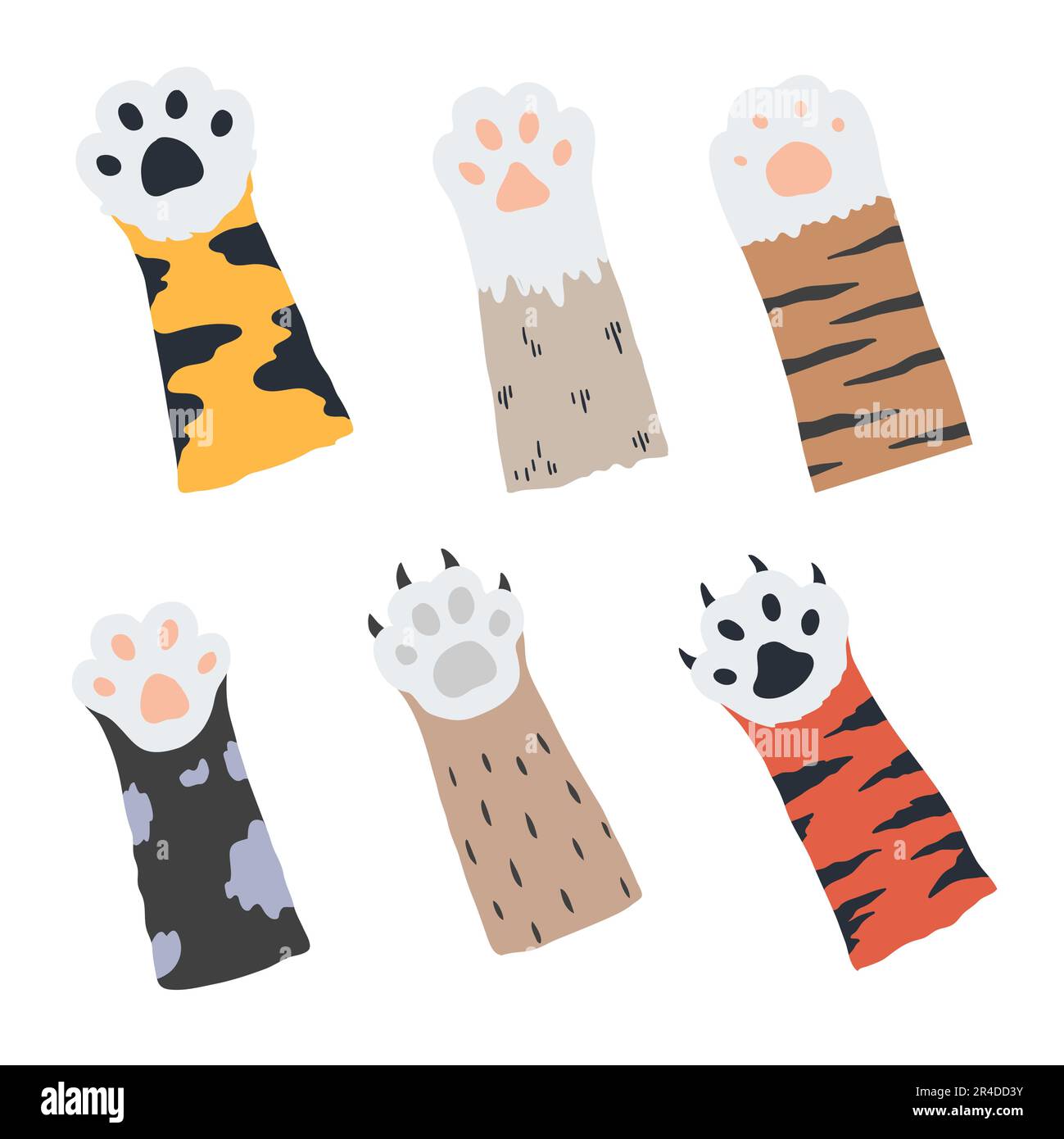 Cat paw. Domestic and wild animals, cute little pets legs. Spotted and ...