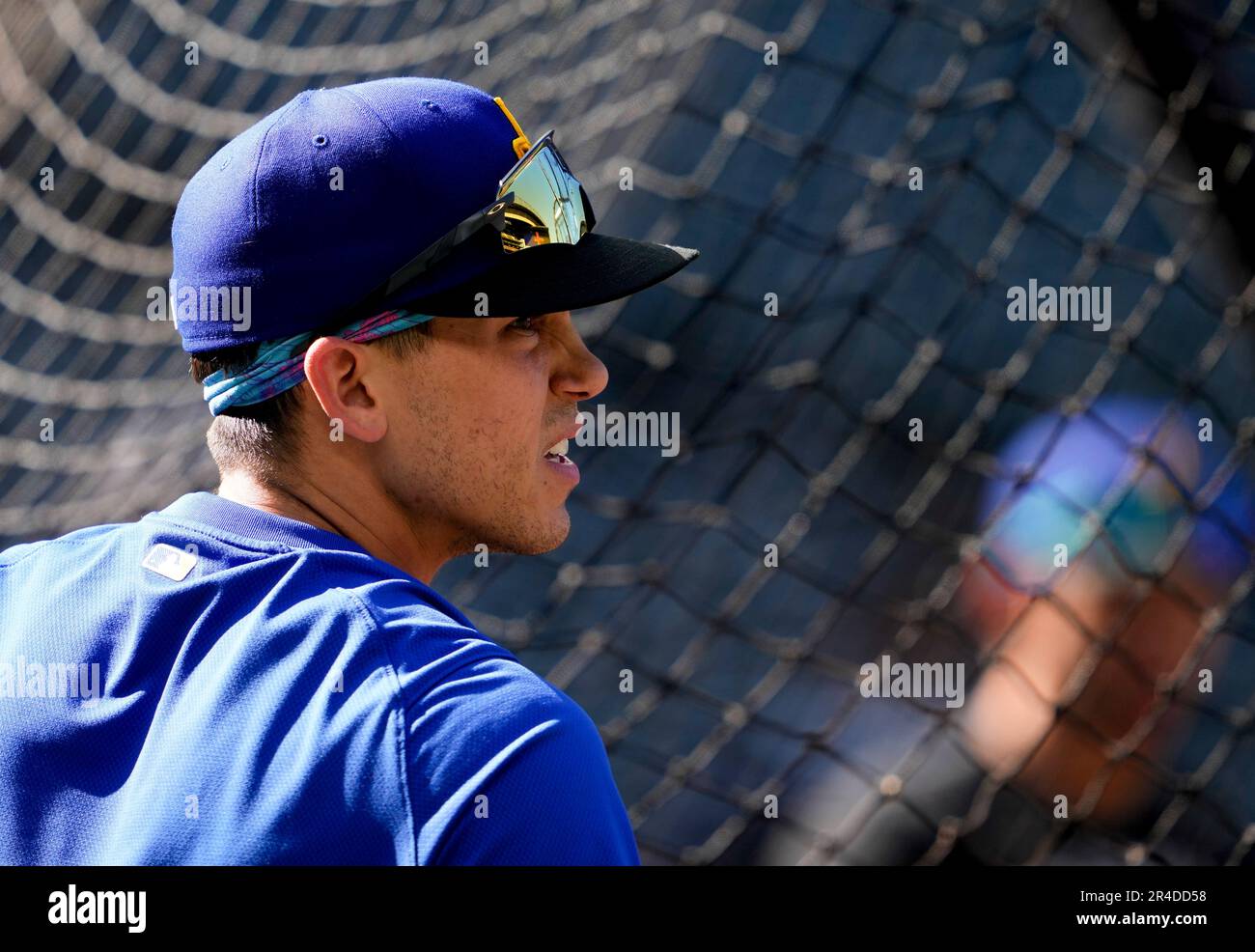 Seattle Mariners' Sam Haggerty looks on during batting practice before ...