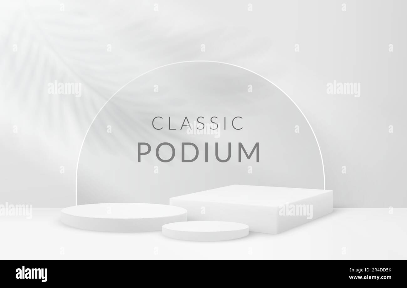 White podium, product platform, 3d square and round stands. Minimal ...