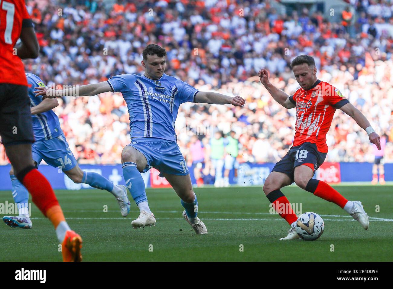 Jordan Clark #18 of Luton Town scores to make it 0-1 during the Sky Bet ...