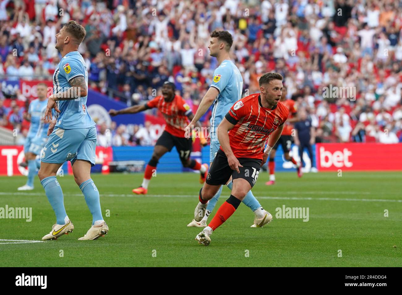 Luton Town's Jordan Clark celebrates scoring their side's first goal of ...