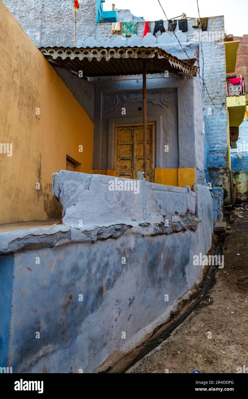 Facade of a blue house in Jodhpur, Rajasthan, India, Asia Stock Photo ...