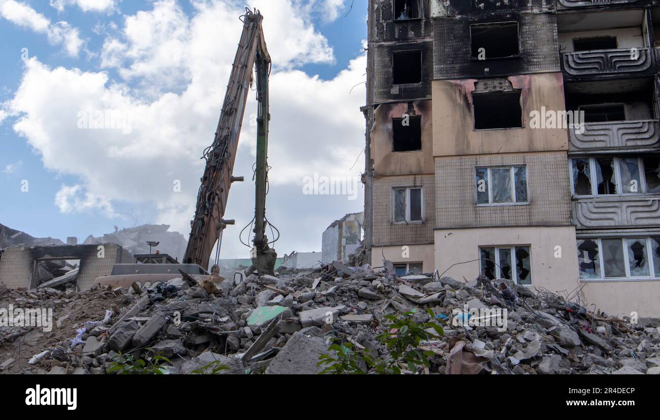 The process of demolition of the old dismantling of the building. The ...
