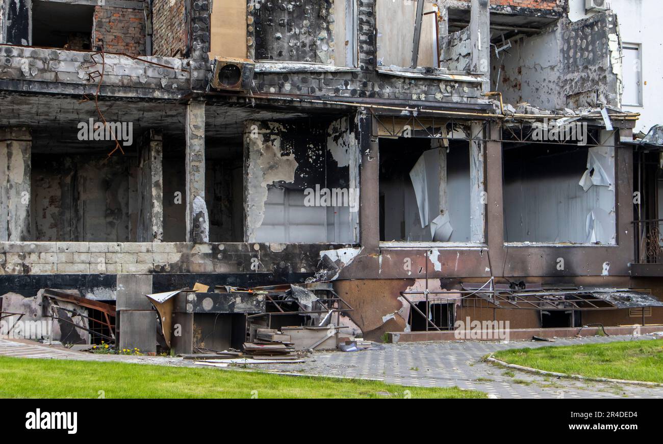 Residential buildings, windows and balconies were damaged by the blast ...