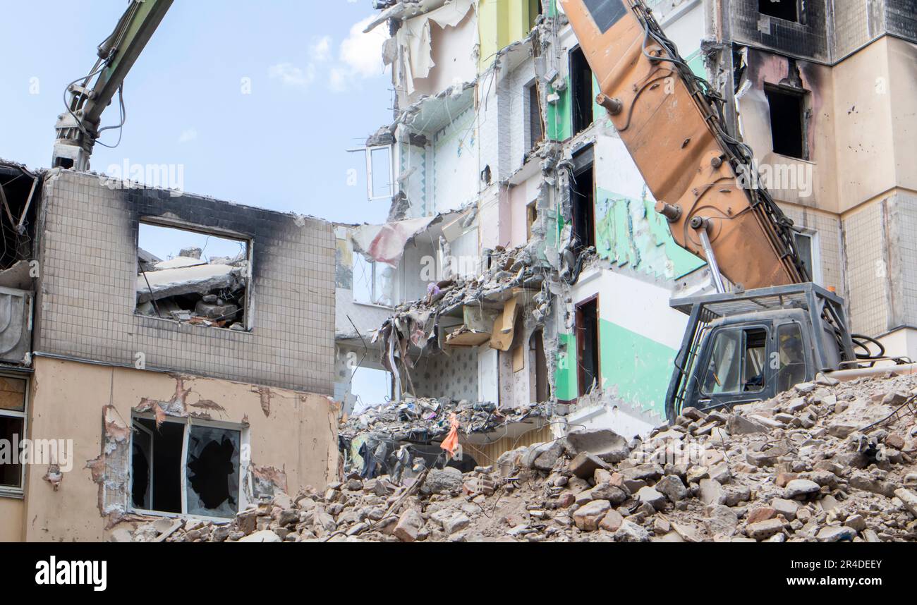 The process of demolition of the old dismantling of the building. The ...