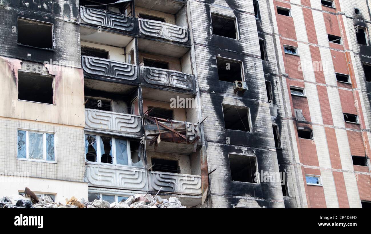 Residential buildings, windows and balconies were damaged by the blast ...