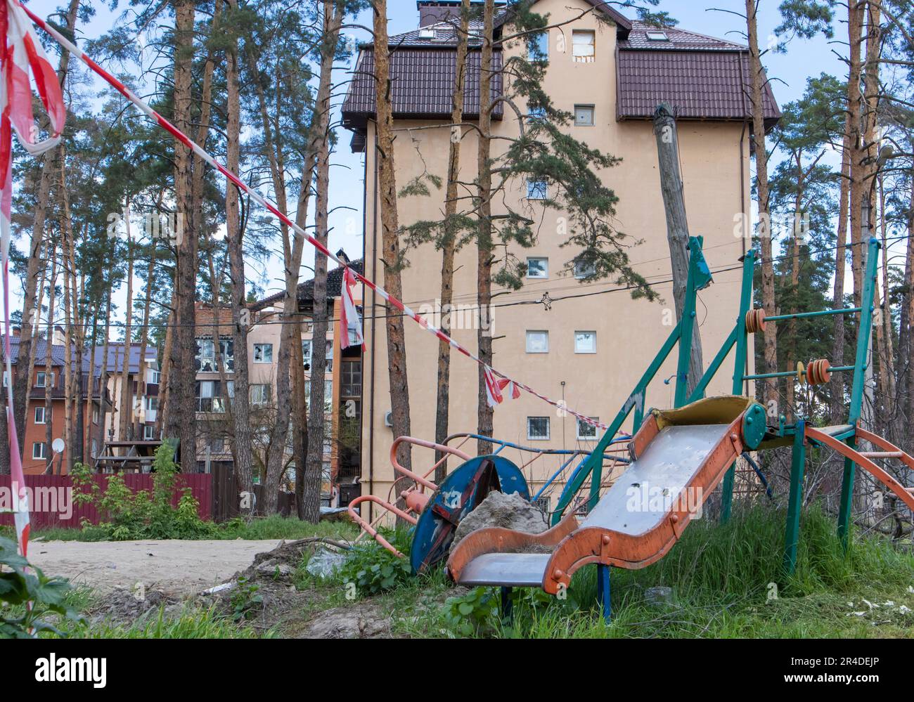 Affected after the bombing of multi-storey residential buildings. A ...