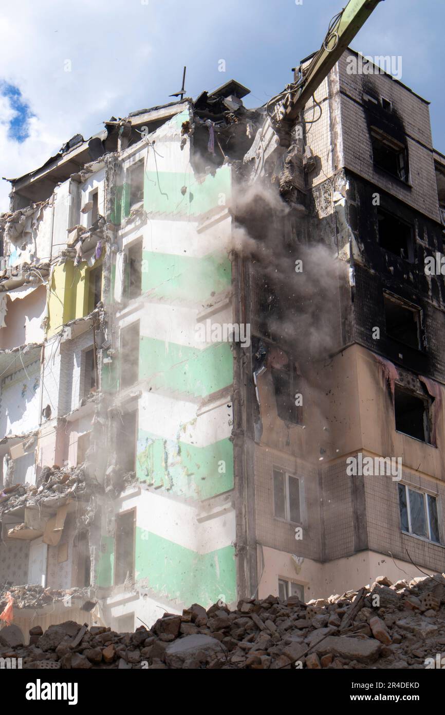 The process of demolition of the old dismantling of the building. The ...