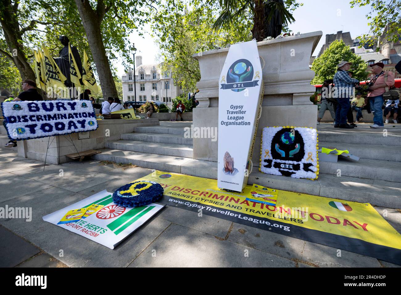 London, UK. 27th May, 2023. Coffins, wreath and banners from the ...