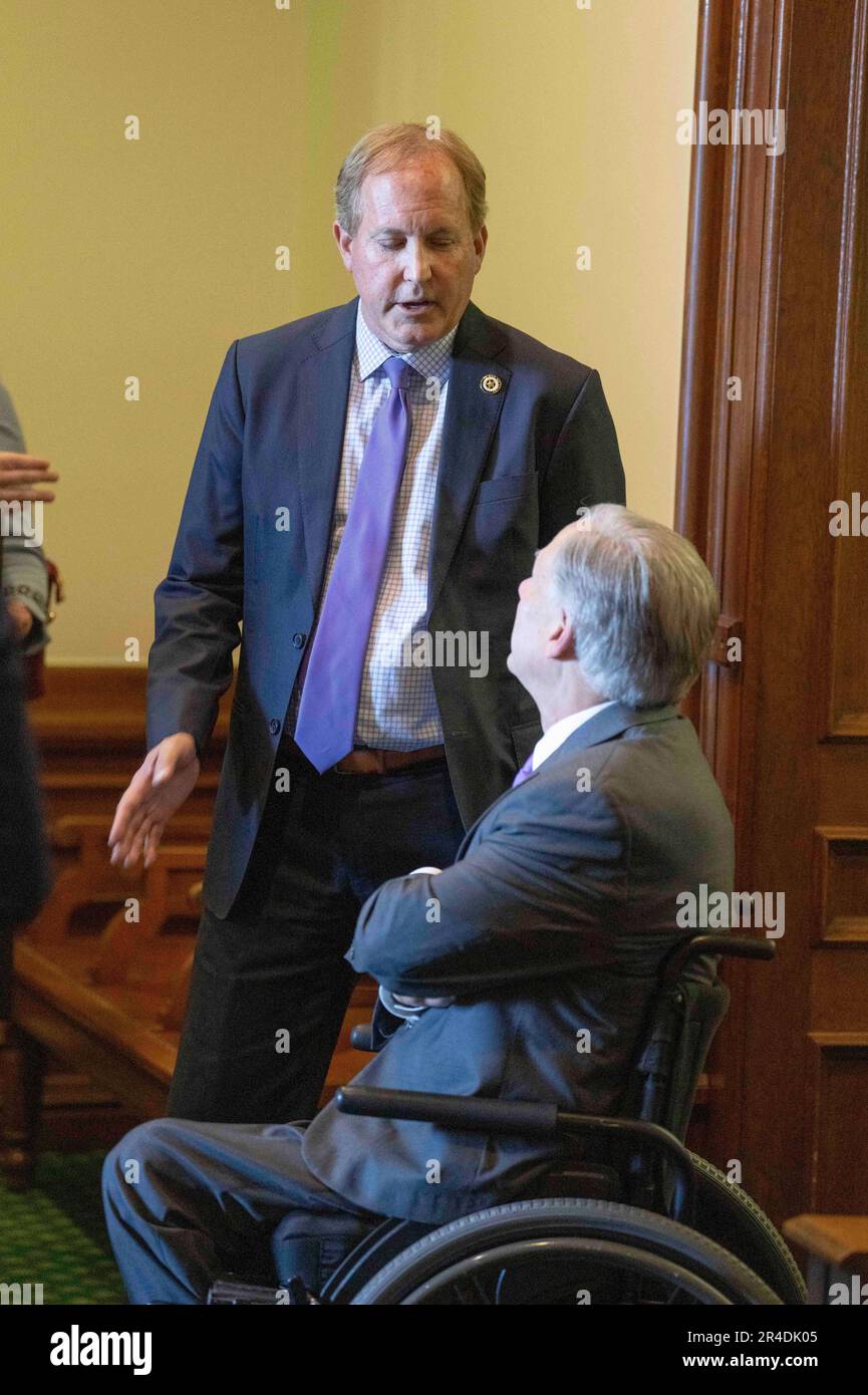 Texas Attorney General KEN PAXTON talks with Texas Governor GREG ABBOTT ...