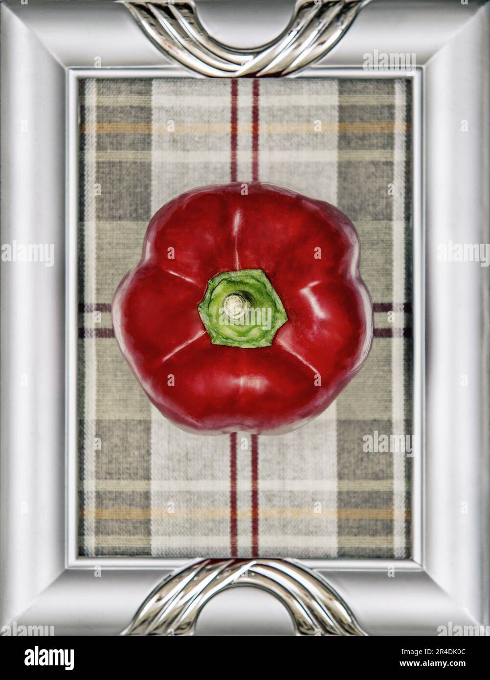 Half a bright red bell pepper inside a silver frame Stock Photo - Alamy