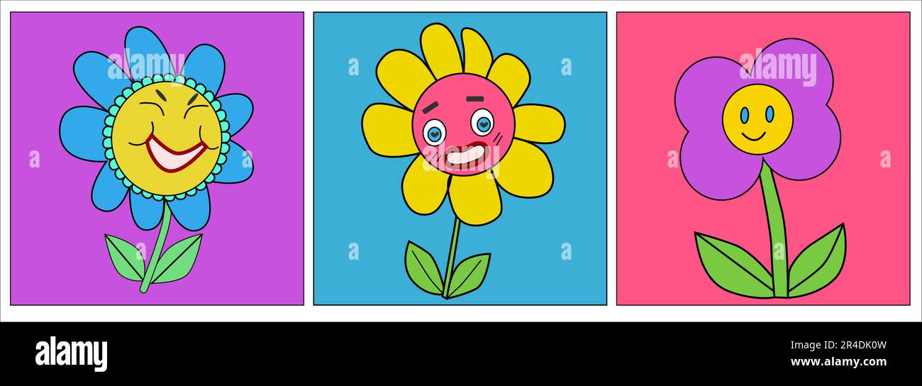 set of retro posters of flowers with smiles Stock Vector Image & Art ...