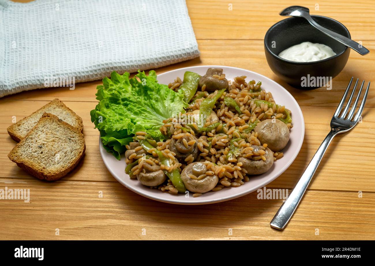 Risoni pasta - Lentil and Chickpea with mushrooms, Crispy Fried ...