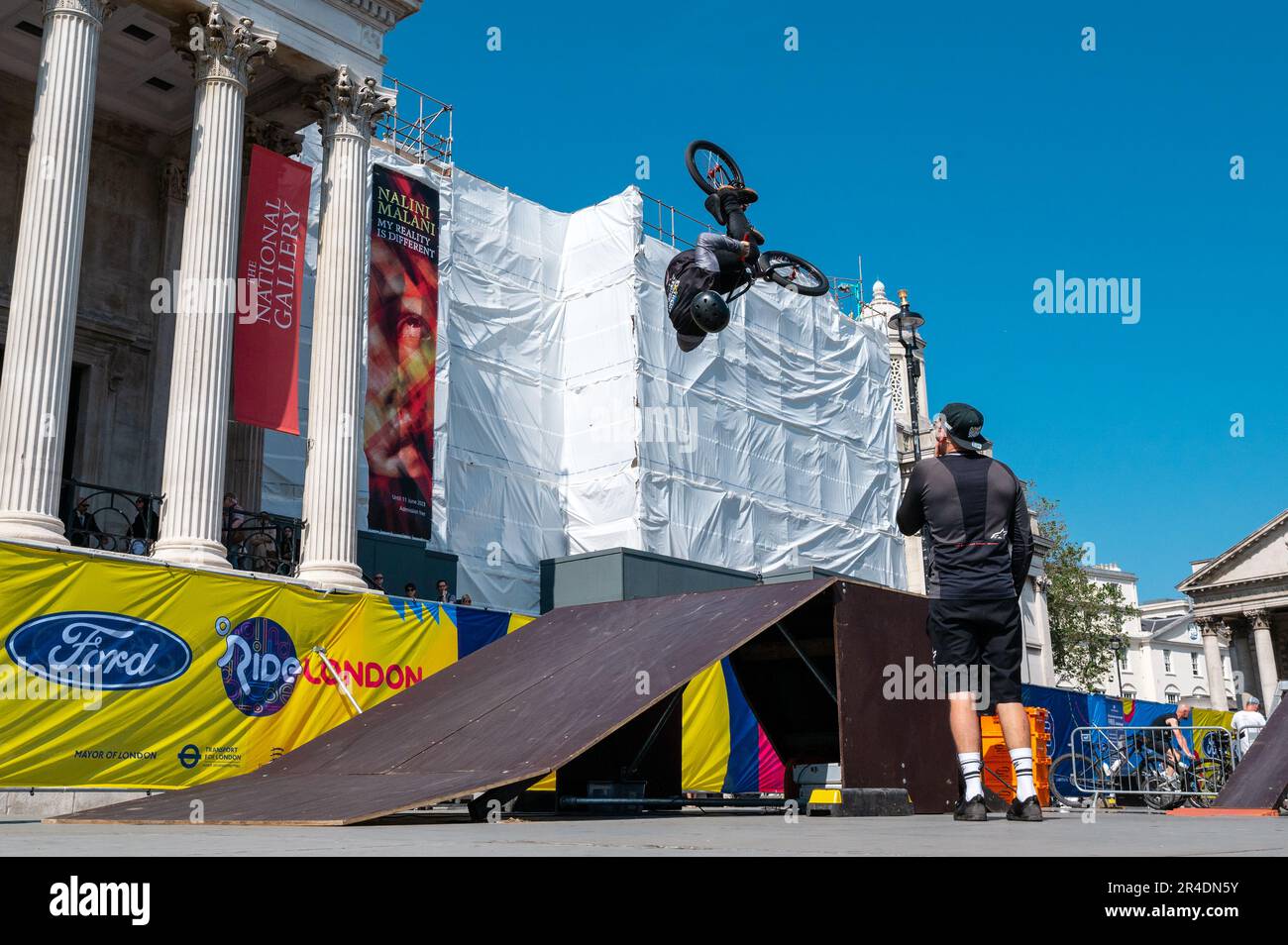 London, UK. 27 May 2023. Extreme Mountain Bike show in Trafalgar Square ...