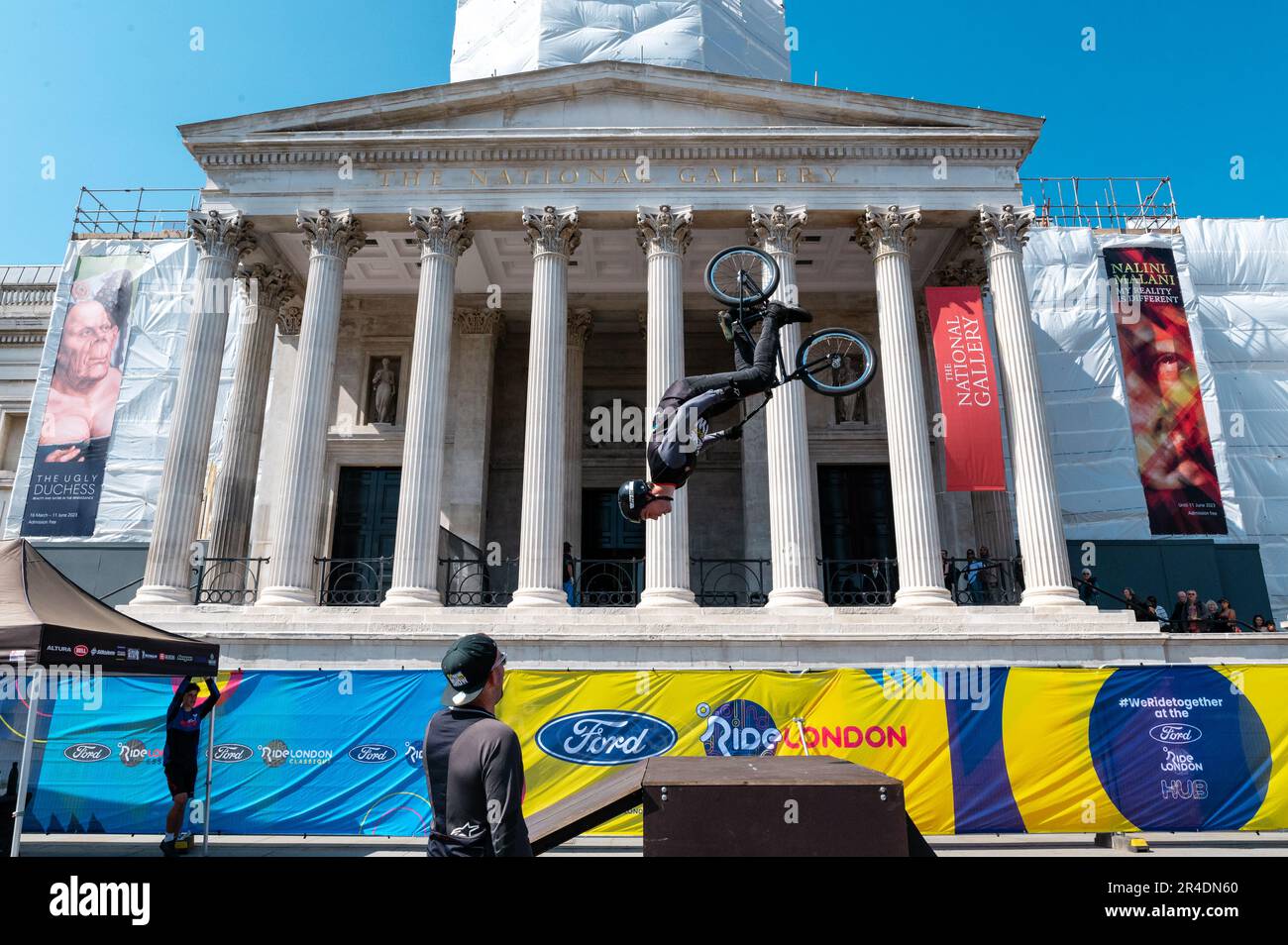 London, UK. 27 May 2023. Extreme Mountain Bike show in Trafalgar Square ...