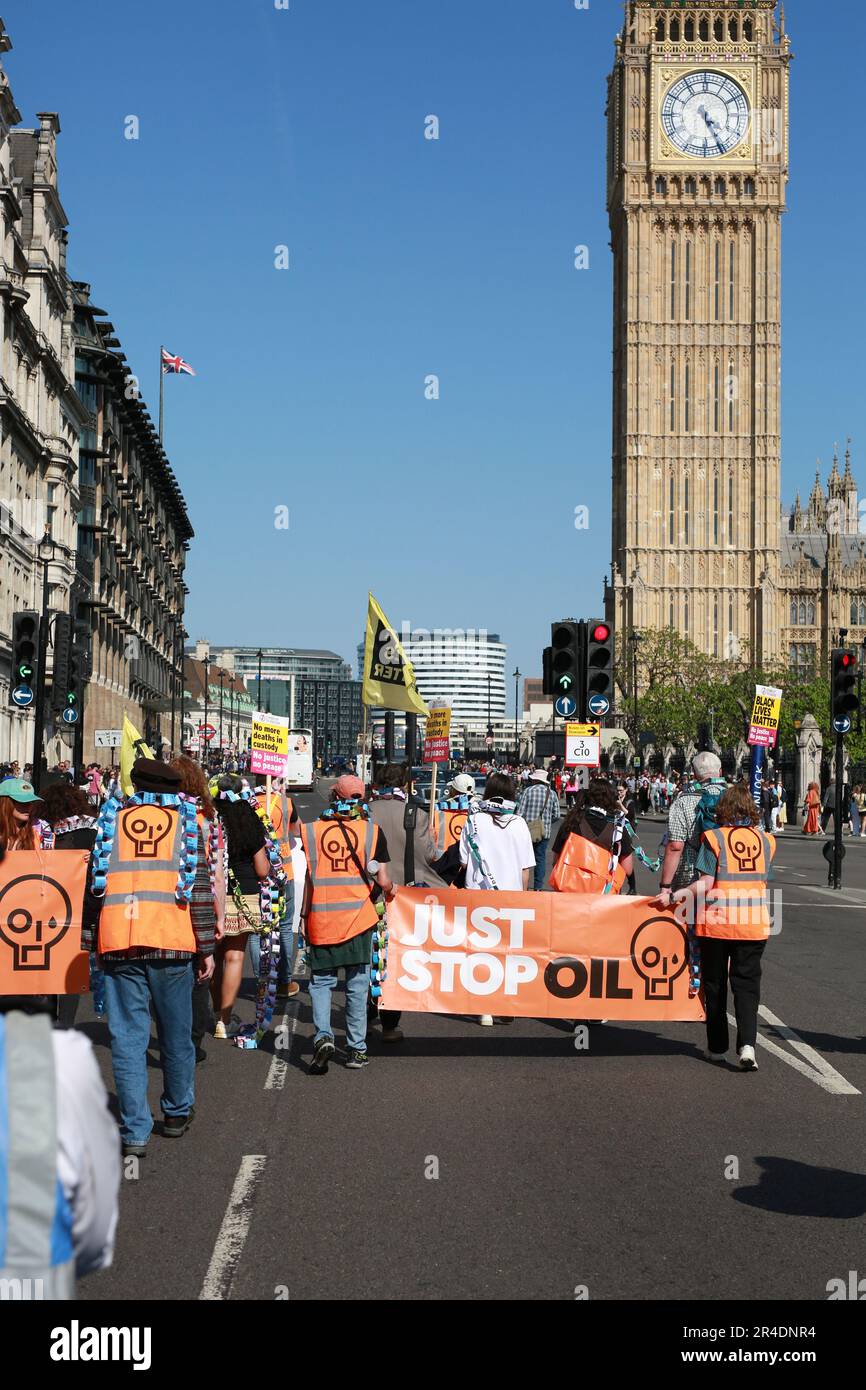 London, UK. 27 May 2023. Just Stop Oil supporters protest as they ...