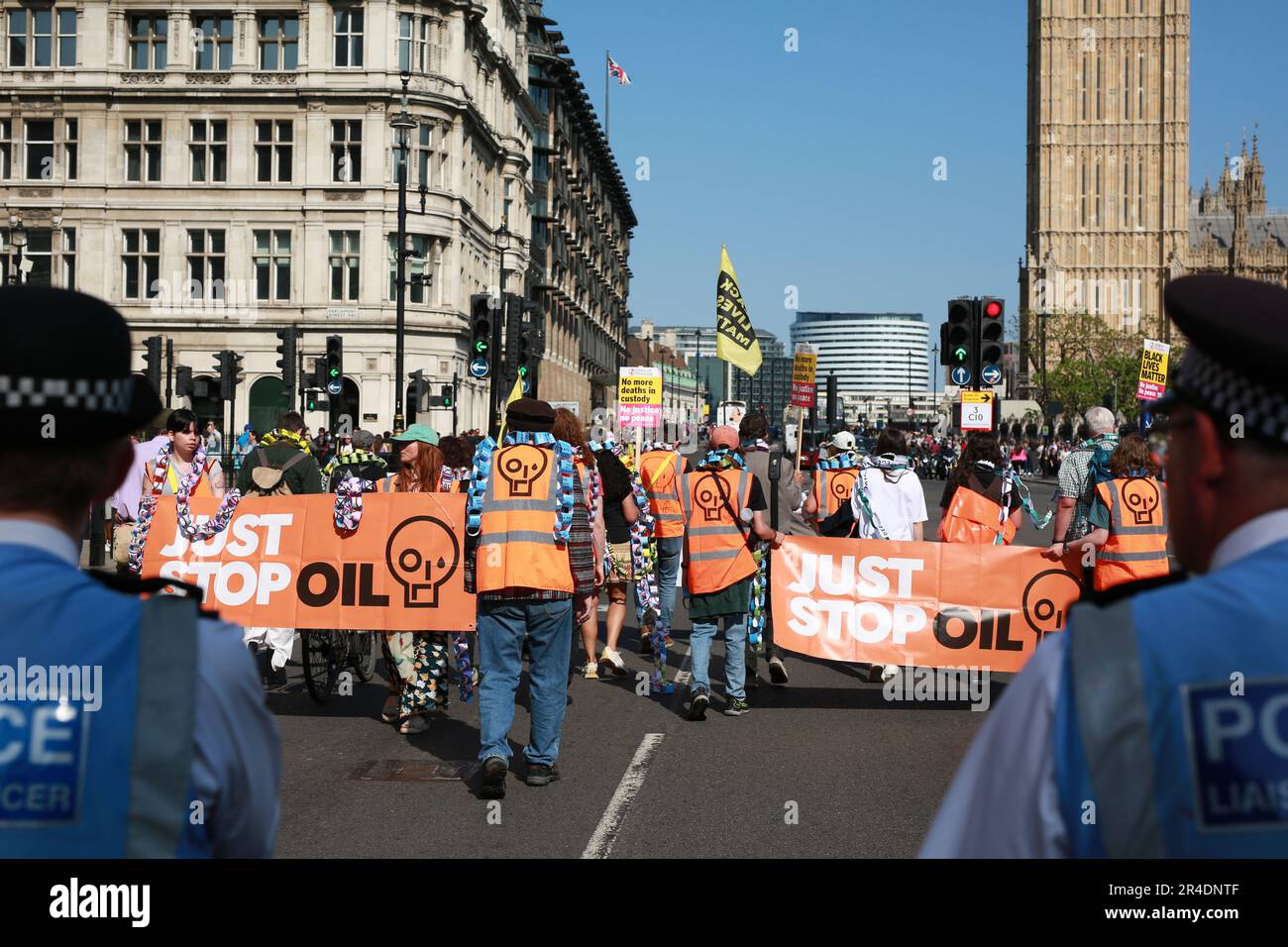London, UK. 27 May 2023. Just Stop Oil supporters protest as they ...