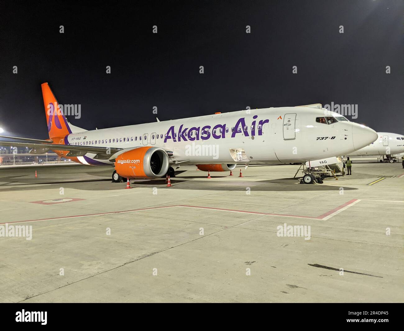 An Akasa Air plane at the T1 terminal at Bangalore Kempegowda airport ...